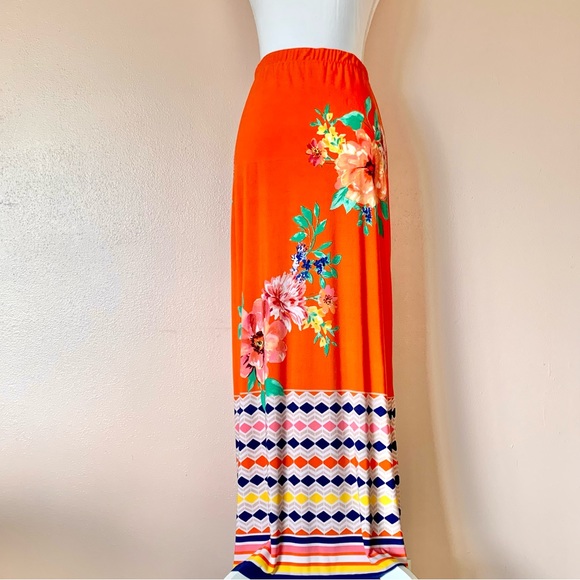 Cato | Skirts | Cato Orange Yellow Blue Multicolor Floral Print Maxi ...
